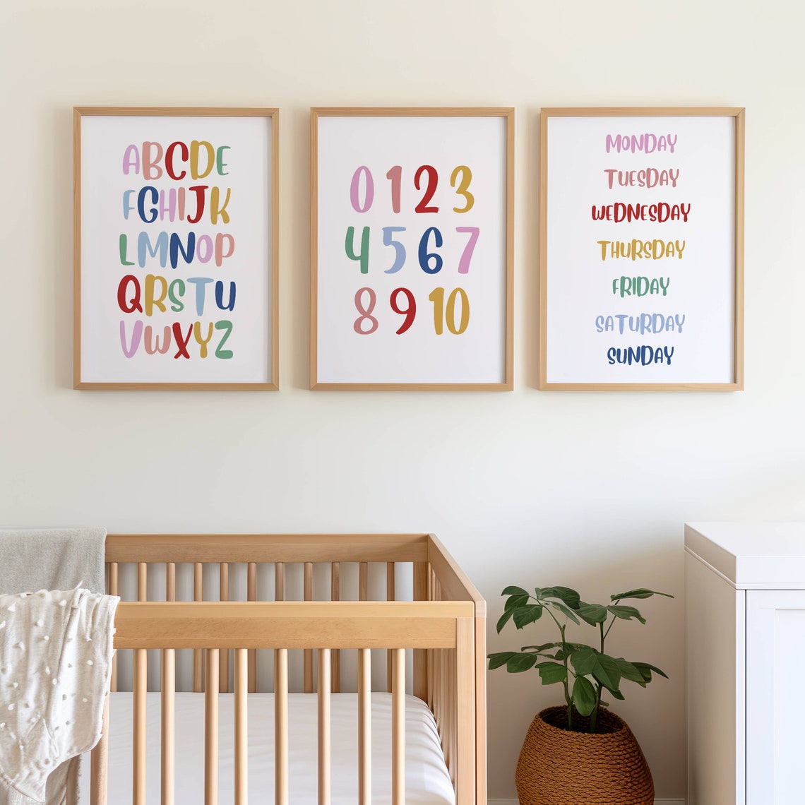 Set of 3 Alphabet Days of the Weeks Numbers Rainbow Colours Playroom ...
