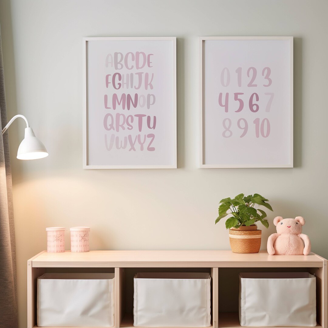 Pink Alphabet and Numbers Prints, Playroom Wall Art (digital Download ...