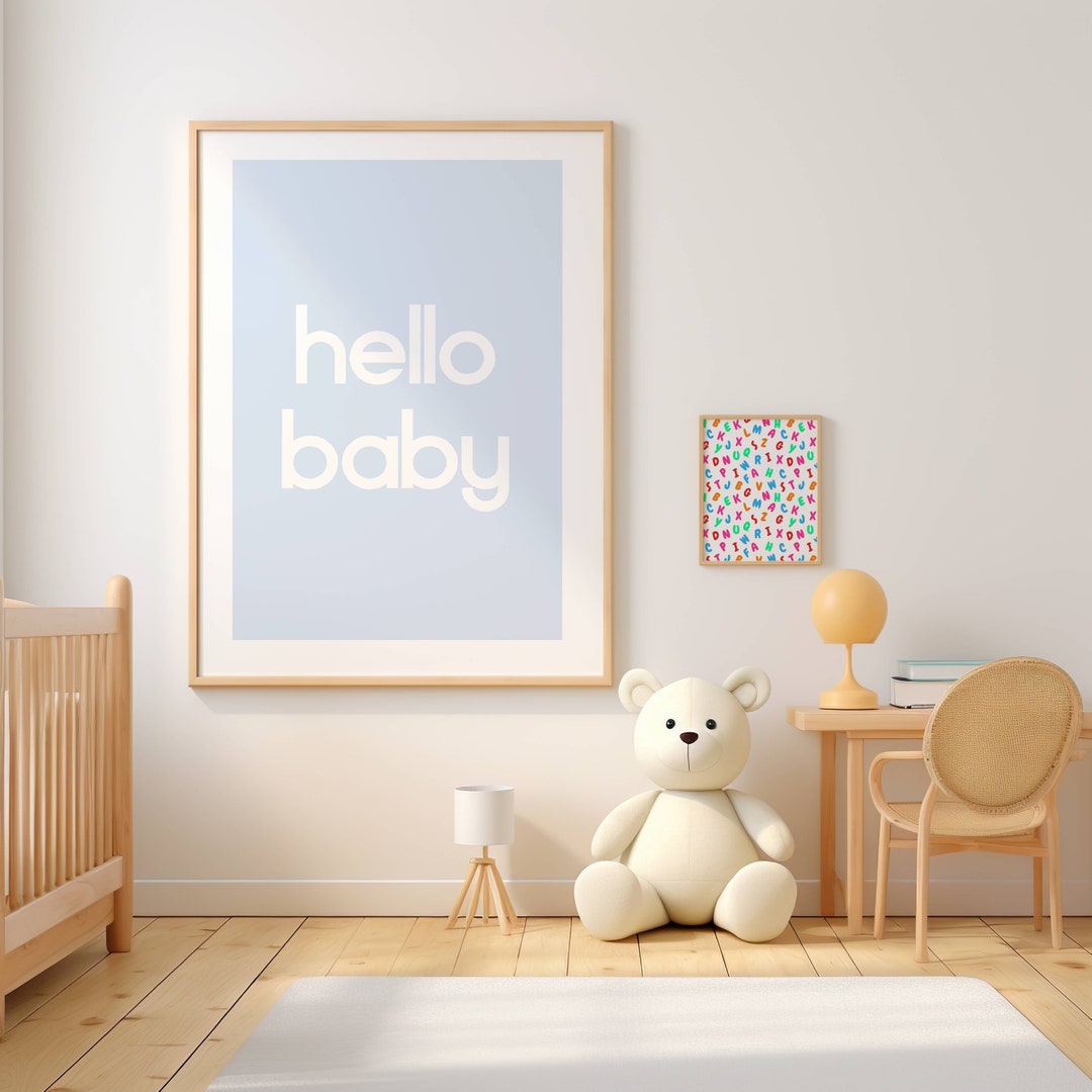 Hello Baby Blue Inspirational Kids Bedroom Children Nursery Print ...