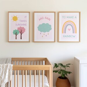 Rainbows Sunshine Rain Wall Prints, Nursery Wall Art, Boho Children's ...