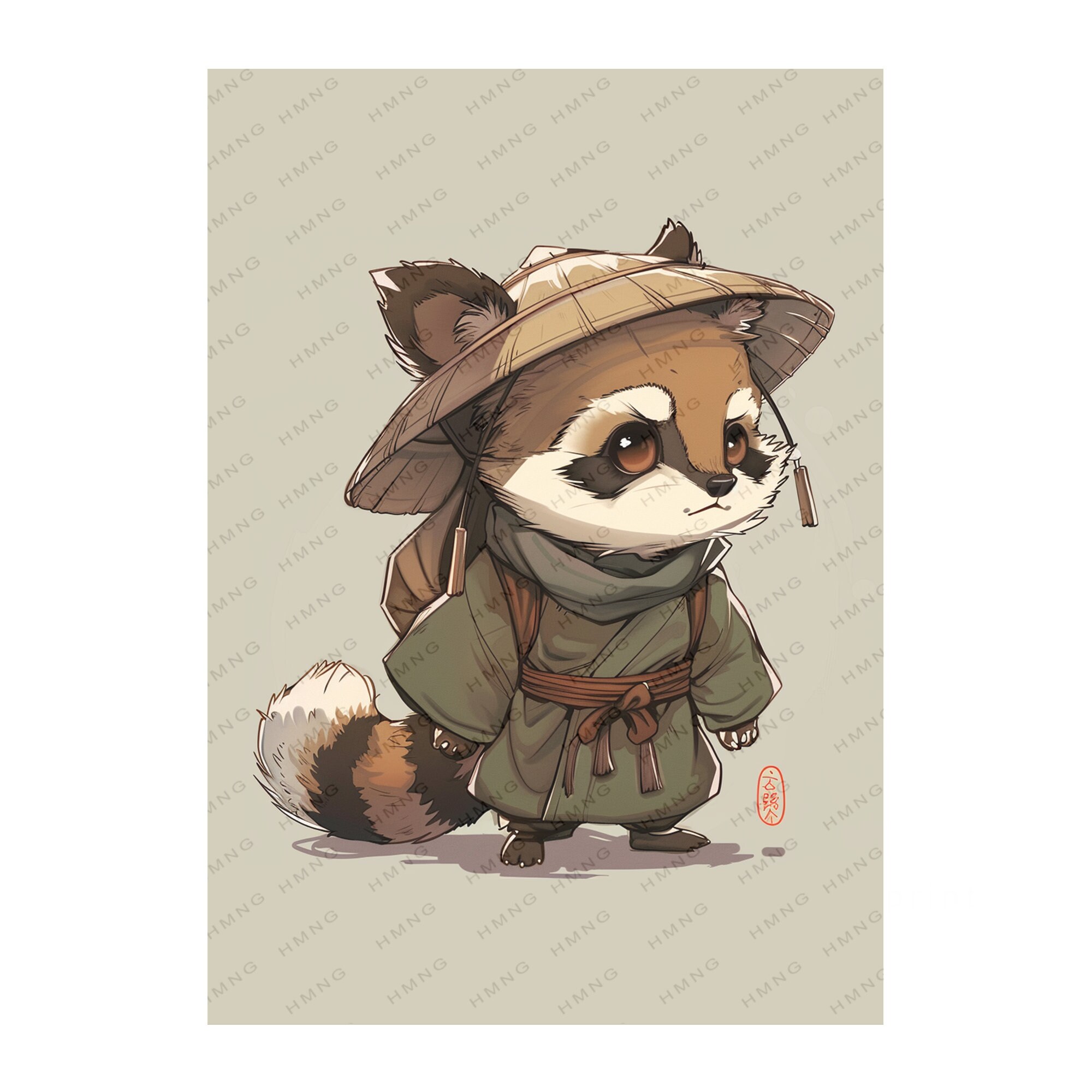 Print A6 greeting Card, A5, A4, Tanuki - Etsy