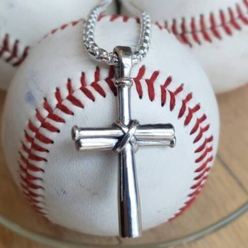 Men's Baseball Bat Cross Sterling Silver Necklace - Etsy