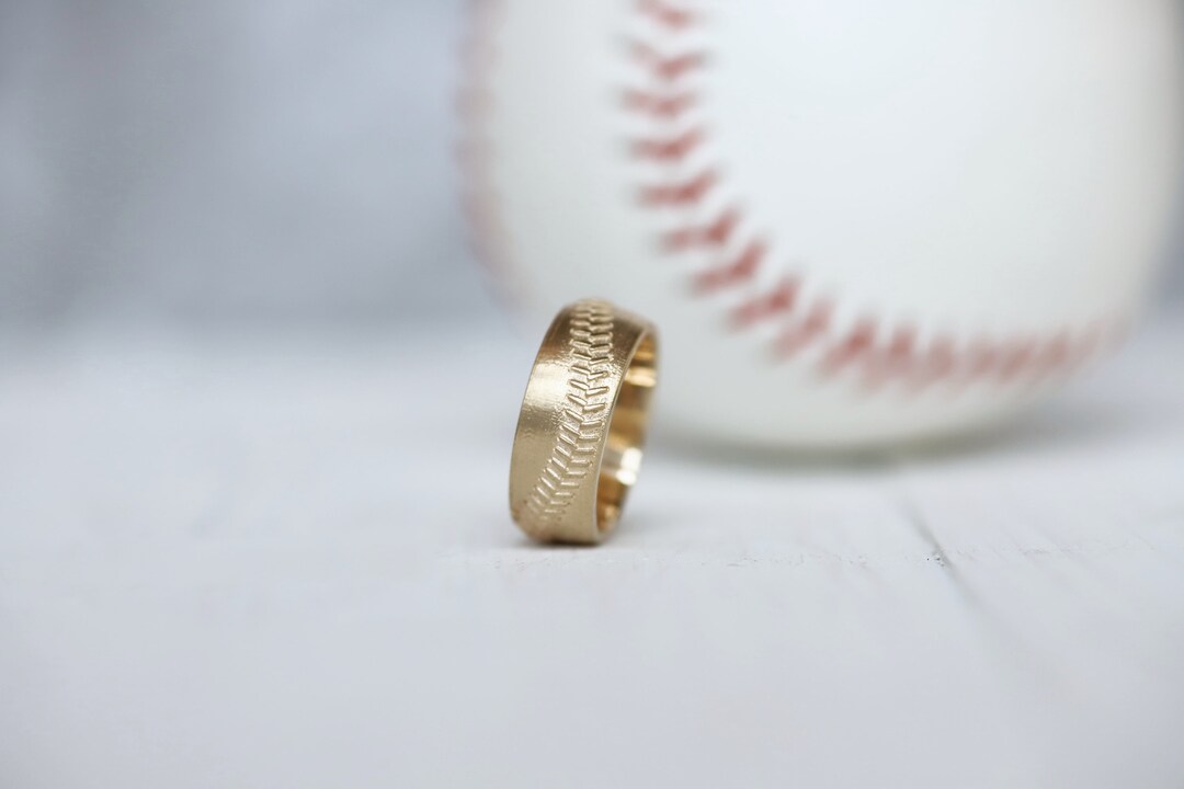 Men's Baseball Stitching Band in 10k or 14k Yellow Gold - Etsy