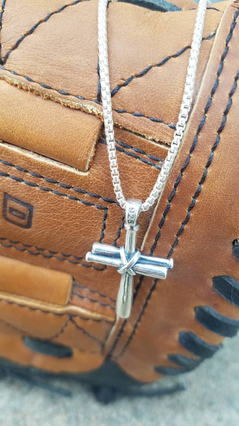 Men's Baseball Cross Sterling Silver Necklace - Etsy