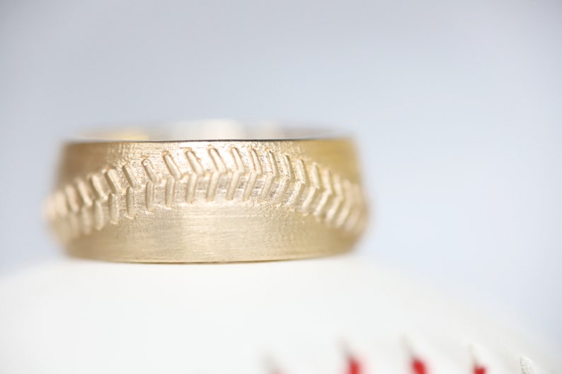 Men's Baseball Stitching Band in 10k or 14k Yellow Gold | Etsy