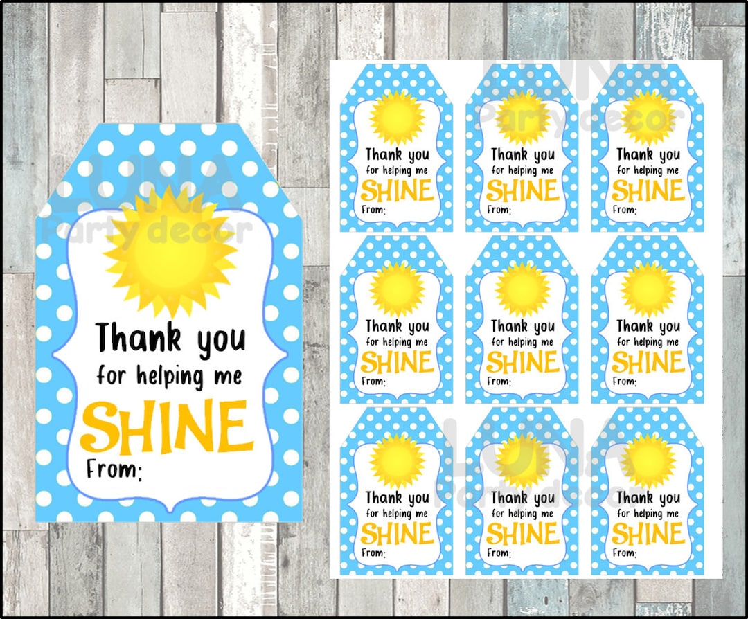 Printable Shine Gift Tags, Summer Sun, Teacher Gift, End of Year Tag ...
