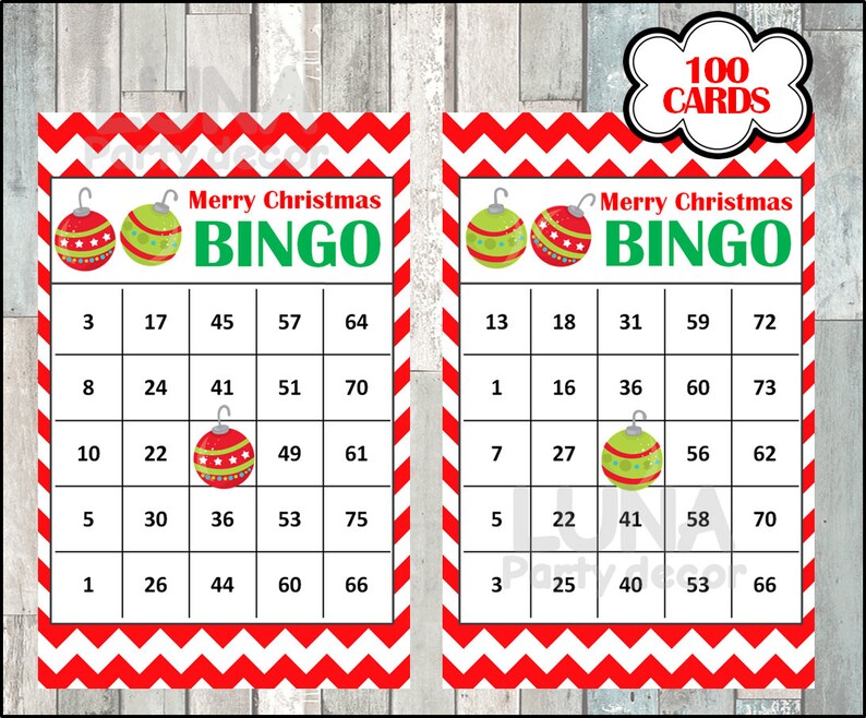 100 Merry Christmas Holiday Bingo Cards DIY Printable Game for ...
