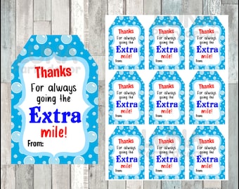 Thanks for Going the EXTRA Mile Tag, Teacher Appreciation Gift Tags ...