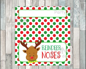 Reindeer Noses Bags Toppers , Christmas Treat Bags, Printable Reindeer ...