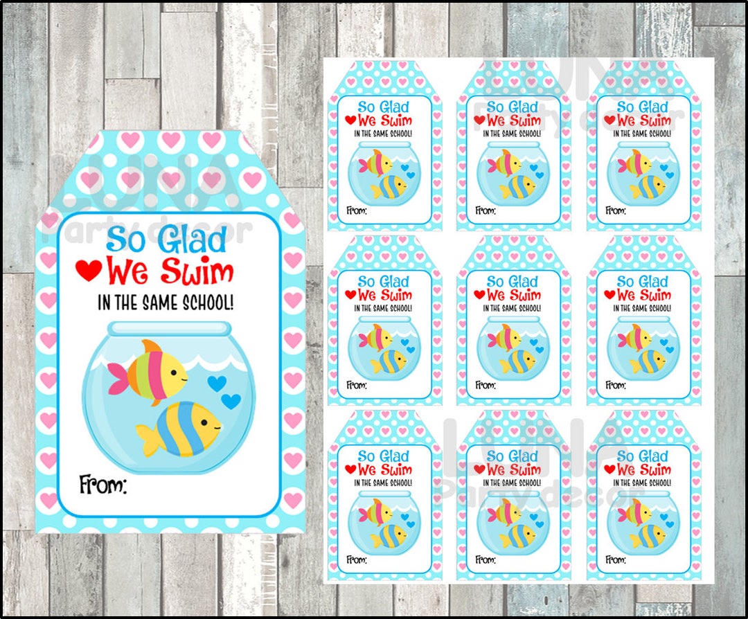 Printable Fish Bowl Valentine's Day Cards Instant Download, I'm so Glad ...