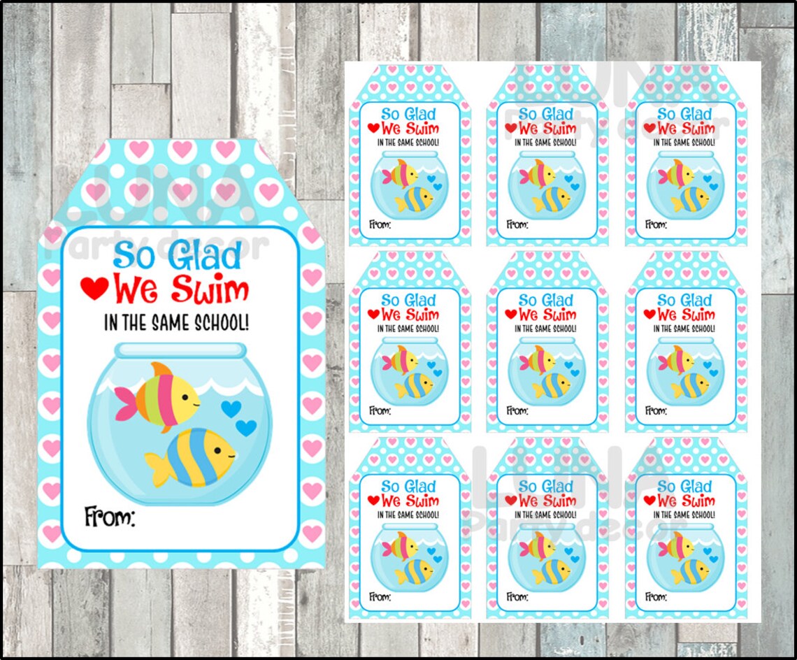 Printable Fish Bowl Valentine's Day Cards Instant - Etsy