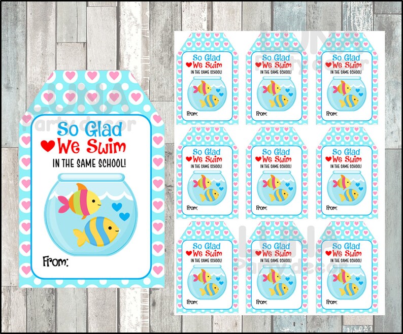 Printable Fish Bowl Valentine's Day Cards Instant - Etsy