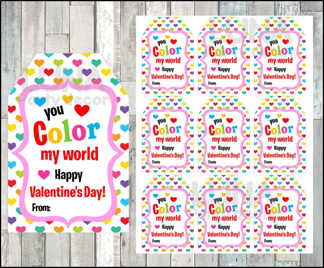 You Color My World Valentine, Kids Valentine's Cards, Color Valentines ...