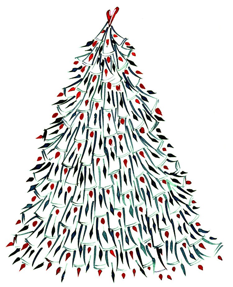 Christmas Card With Pen-drawn Trees - Etsy