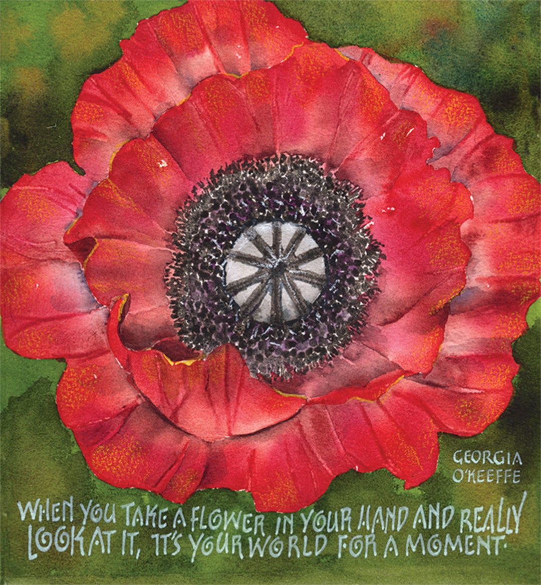 Greeting Card With Poppy and Georgia O'keeffe Text - Etsy