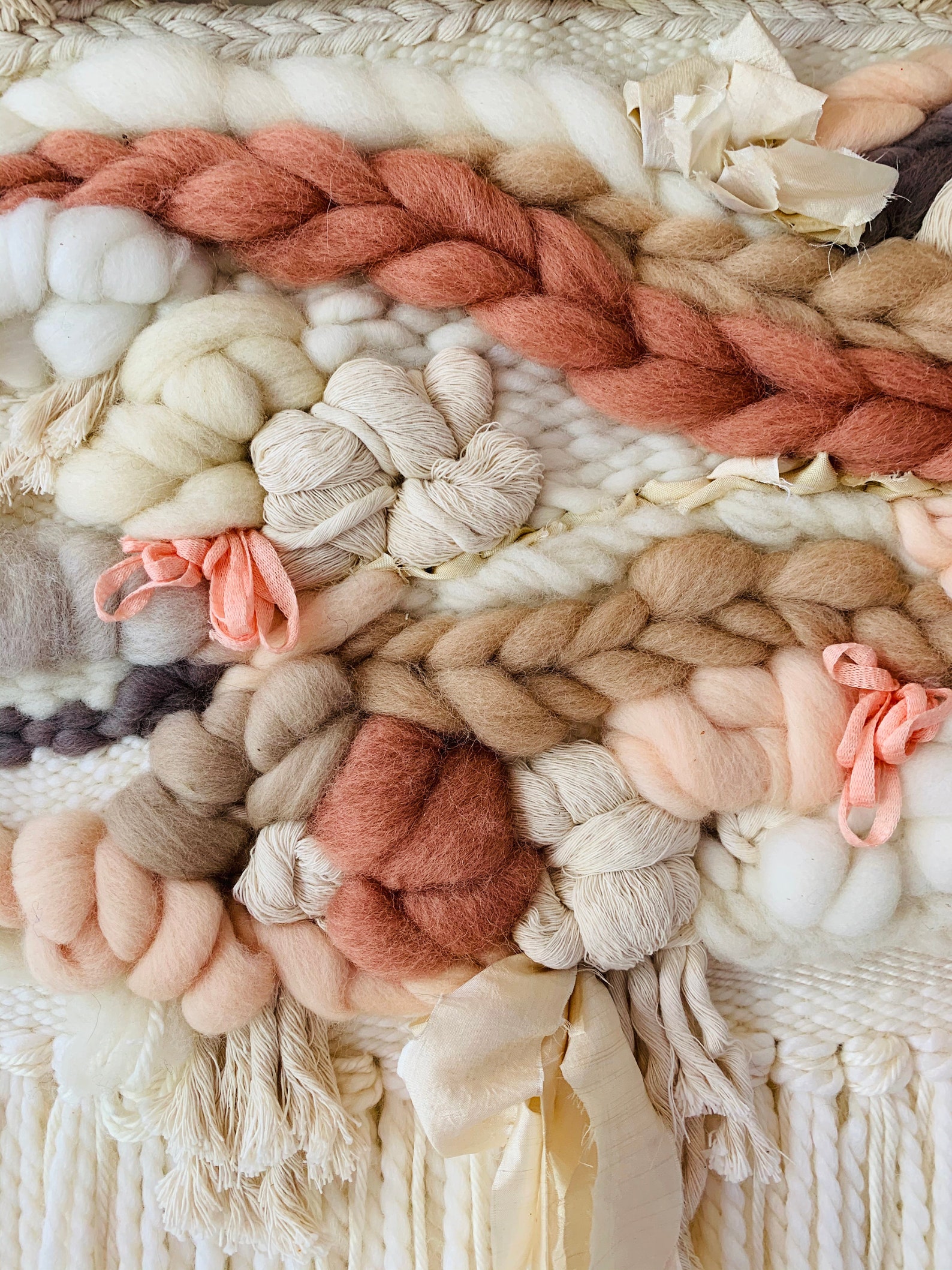 Blush Roving Wool Wall Hanging, Handmade Fiber Art Tapestry, 14x23 - Etsy