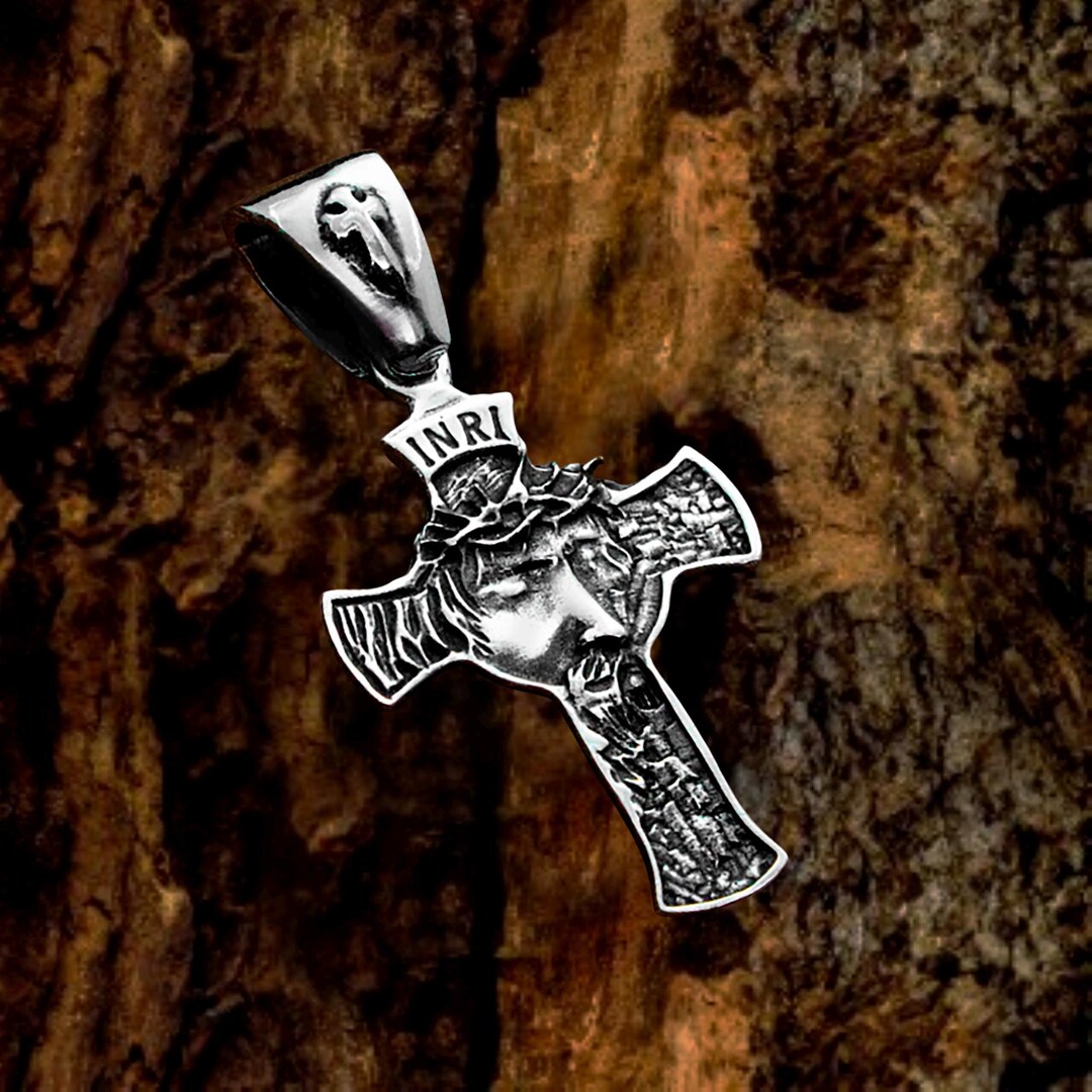 Face Jesus Wearing Thorn of Crowns Cross Pendant Orthodox Cross ...