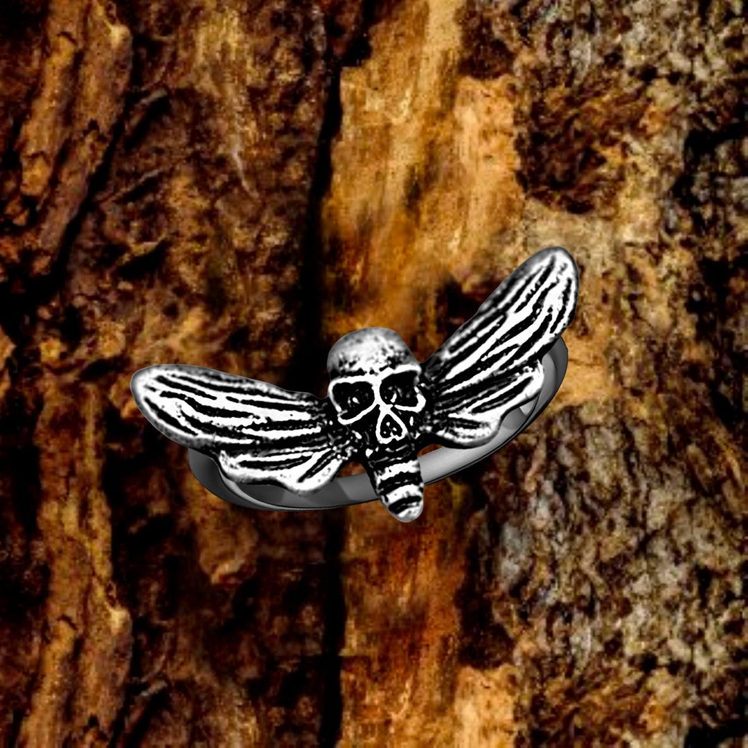 Gothic Ring Moth Skull Ring, Celestial Jewelry in Sterling Silver, Moon ...