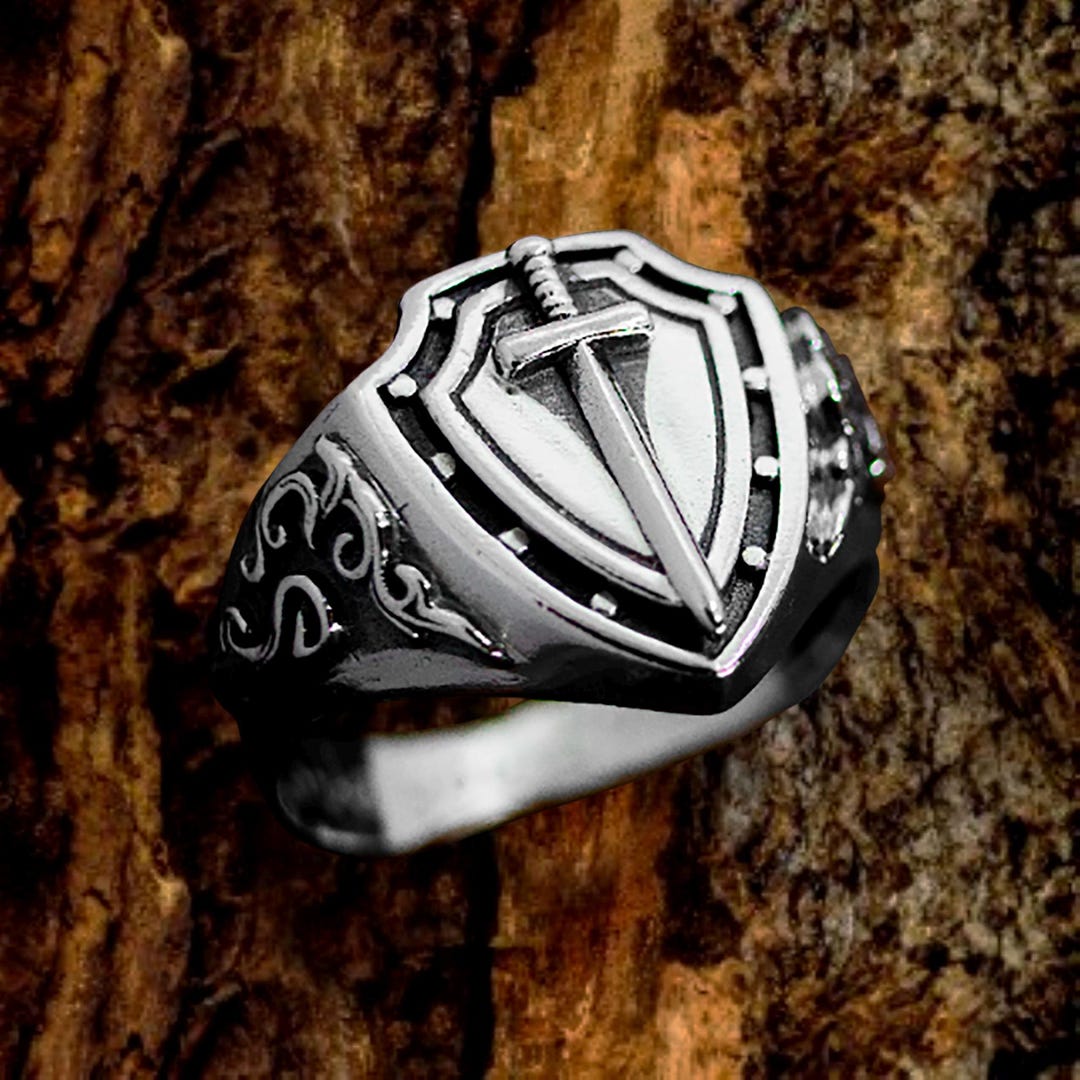 Sterling Silver Sword Shield Ring, Masonic Signet Ring Gift - Etsy