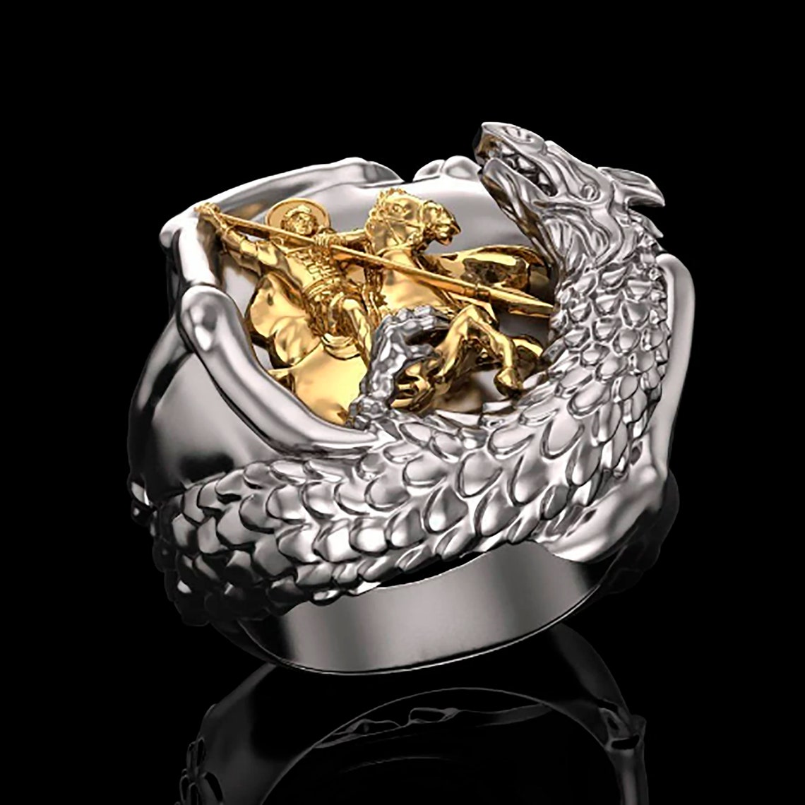 Saint George Orthodox Ring, Gold Plated & Silver Horseman Ring, St ...