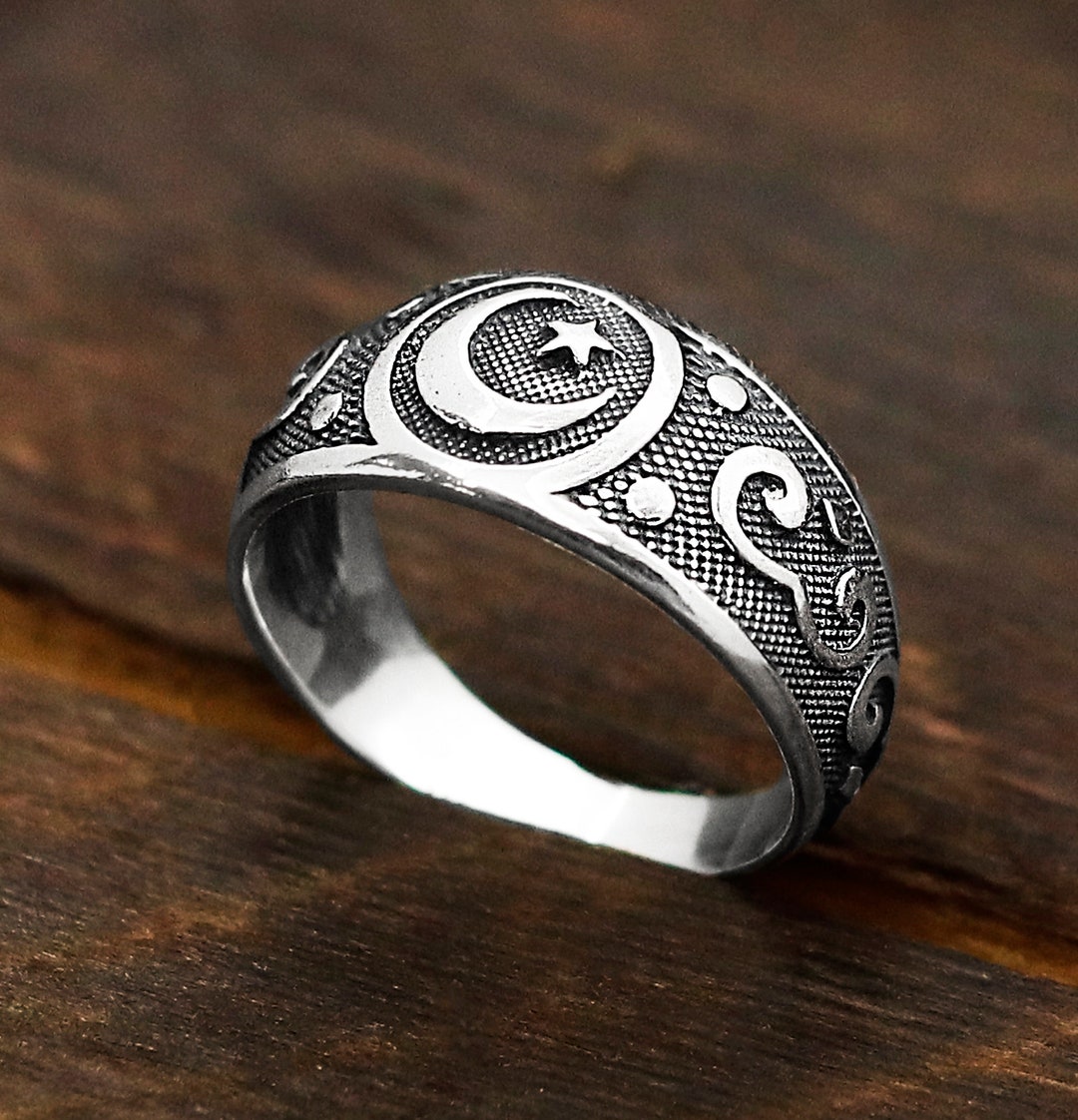 Islamic Mens Ring, Hilal Silver Ring for Arabic Men, Muslim Dad Gift ...
