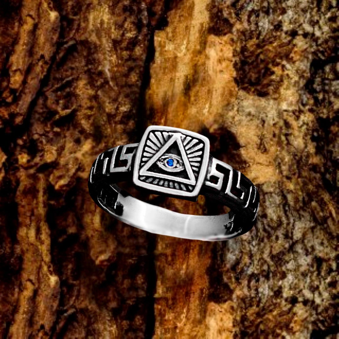 Masonic Ring All-seeing Eye and Pyramid, Evil Eye Signet Ring in ...