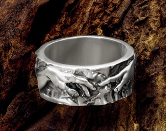 Hand of God Giving Life to Adam Ring, Sterling Silver the Hands Ring ...