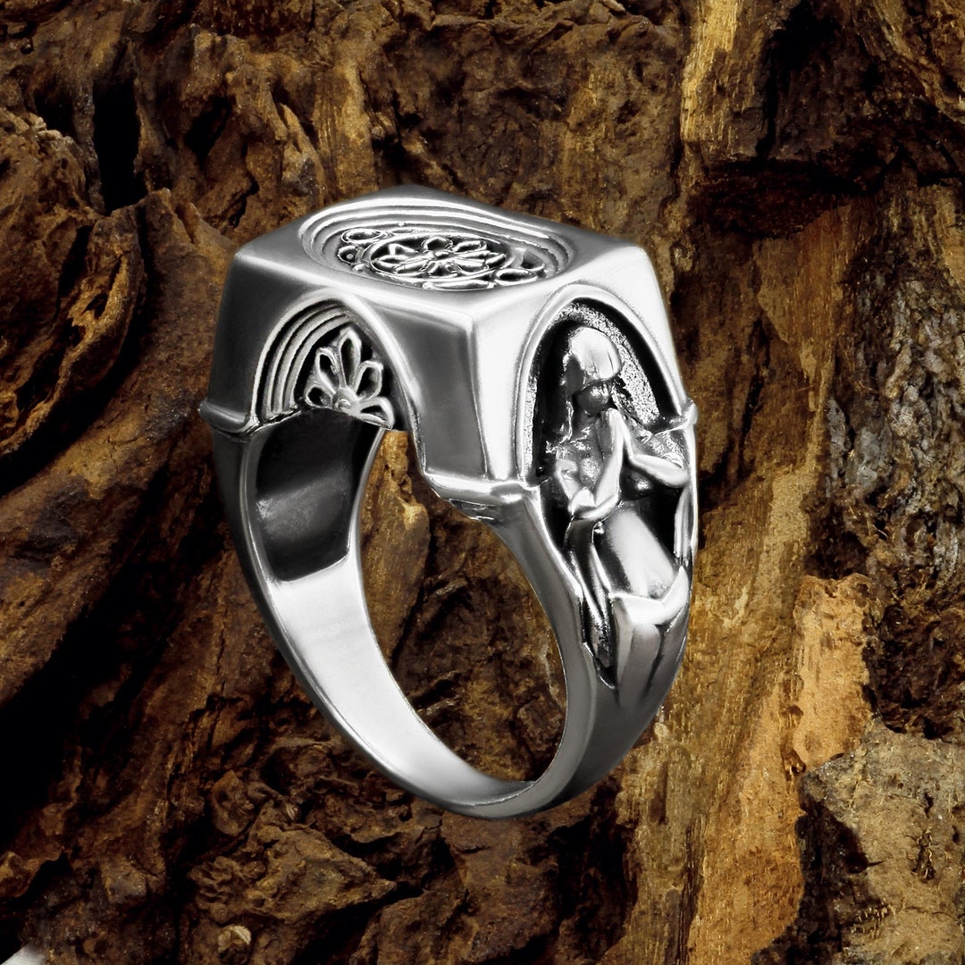 Signet Ring With Priestess Nun, Gothic Jewelry, Sterling Silver Biker ...