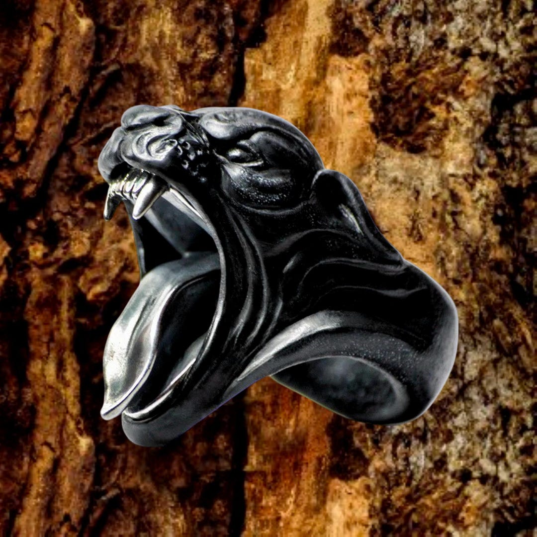 Black Panther Signet Ring Men Gothic Ring Cat in Sterling Silver, Fantasy Ring Animal - Etsy