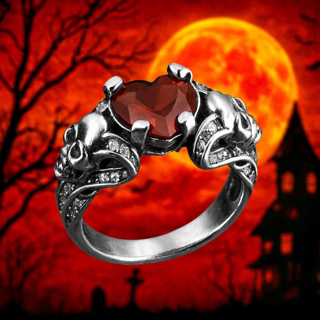 Skull Ring - Sterling Silver, Red CZ Stone, Gothic Vampire Jewelry - Etsy