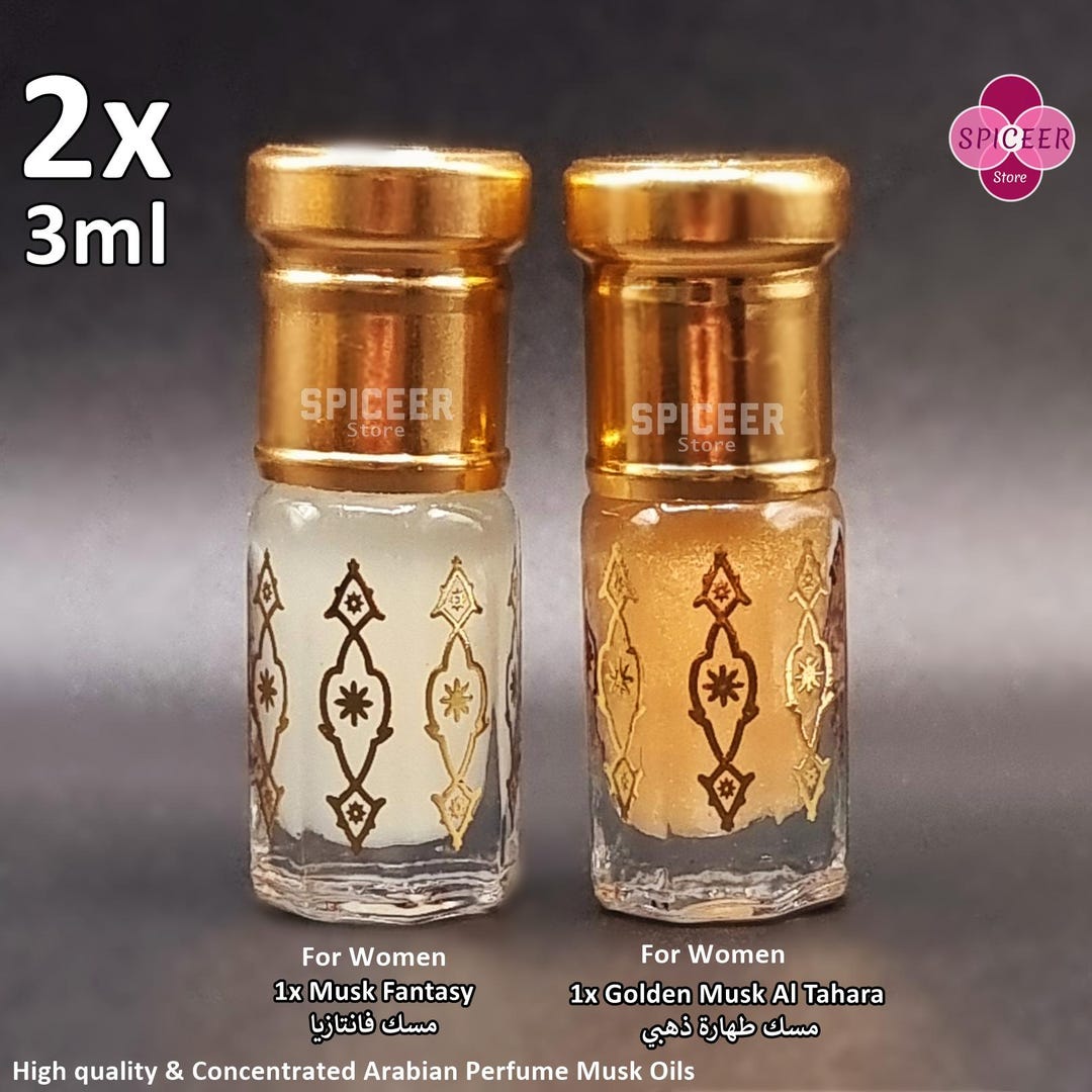 2x ( Golden Musk Al Tahara + Musk Fantasy ) 3ml High Quality Arabic ...