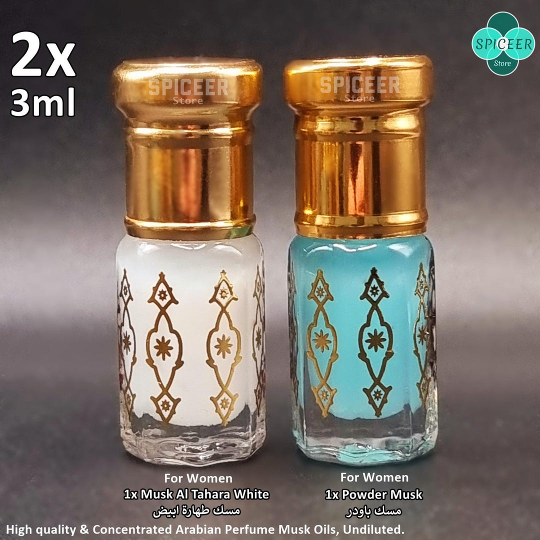2x ( Musk Al Tahara + Powder Musk ) 3ml High Quality Arabic Perfume Oil ...