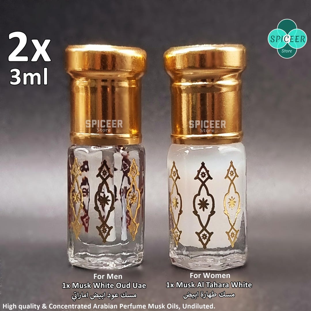 2x ( Musk White Oud Uae + Musk Tahara White ) 3ml Arabic Perfume Musk ...