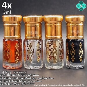 4x Musk for Mens ( White Oud + Madawi + Black Royal + Al Umaraa) 3ml ...