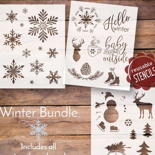 Winter Stencil Bundle Christmas Stencil Pack Mylar Reusable | Etsy