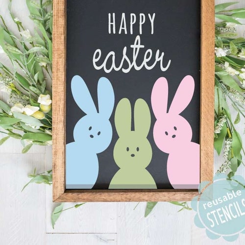 Happy Easter Stencil With Peep Bunny Silhouettes for Spring - Etsy