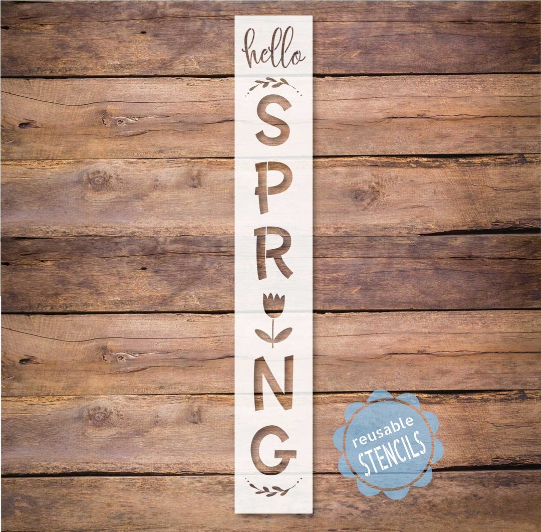 Hello Spring Stencil With Tulip for Porch Leaner - Large Reusable Mylar ...
