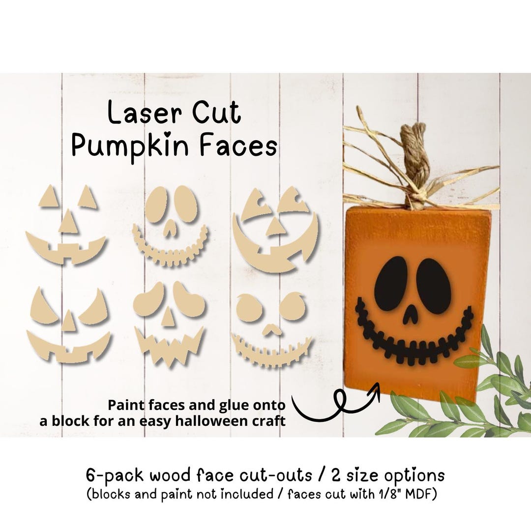 PUMPKIN Faces 6 Pack WOOD Cut-outs / DIY Jack-o-lantern Faces / Easy ...