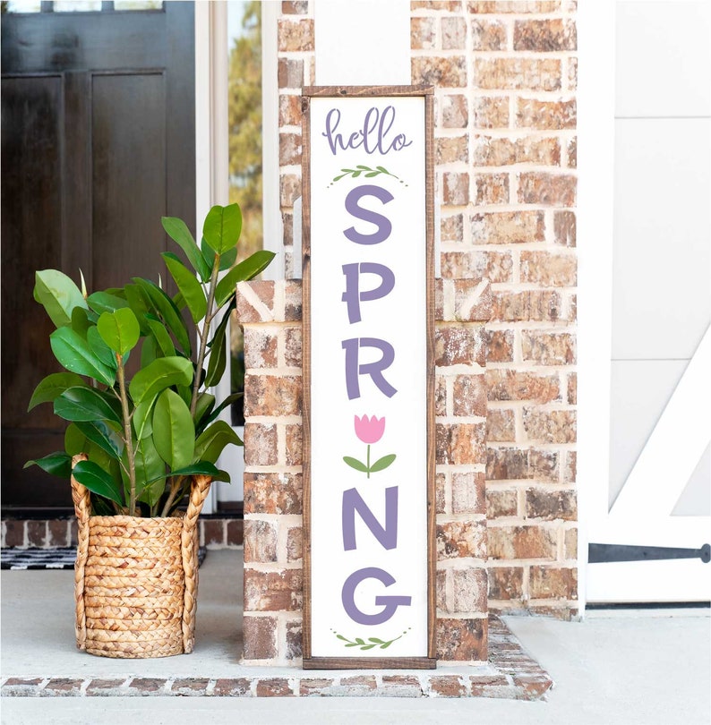 Hello Spring Stencil With Tulip for Porch Leaner Large - Etsy