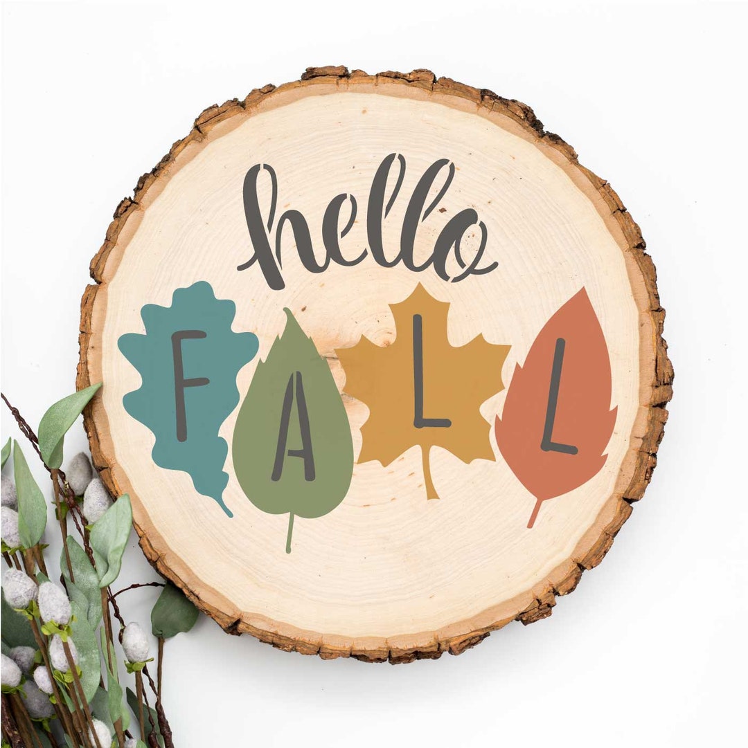 Hello Fall Stencil With Big Leaves for Painting Signs, Reusable Mylar ...