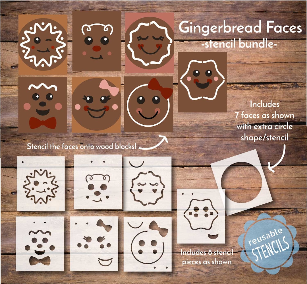 Gingerbread Faces / 7 Face Stencil Pack - Etsy