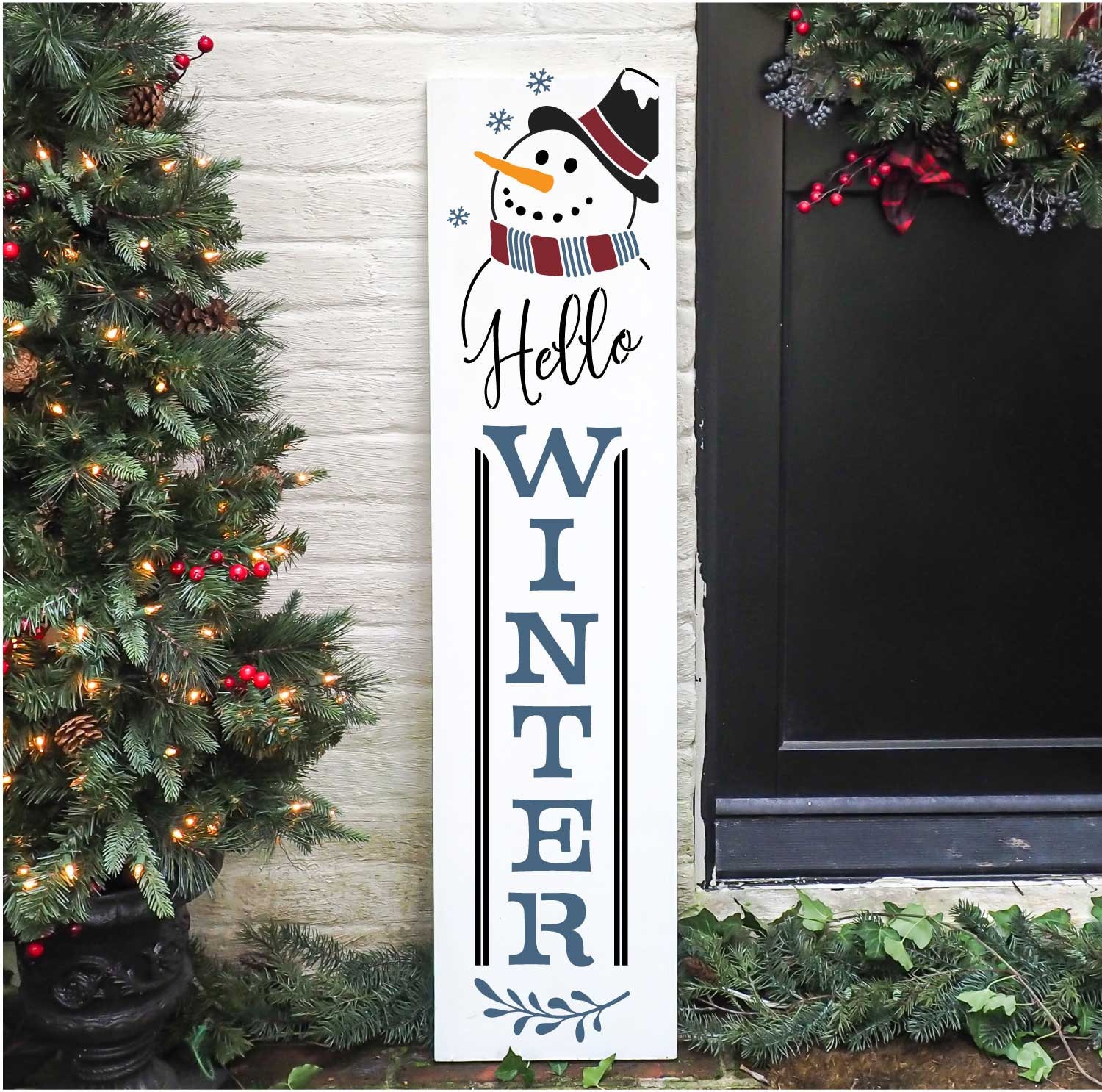 Hello Winter Stencil Winter Porch Stencil Snowman Stencil - Etsy