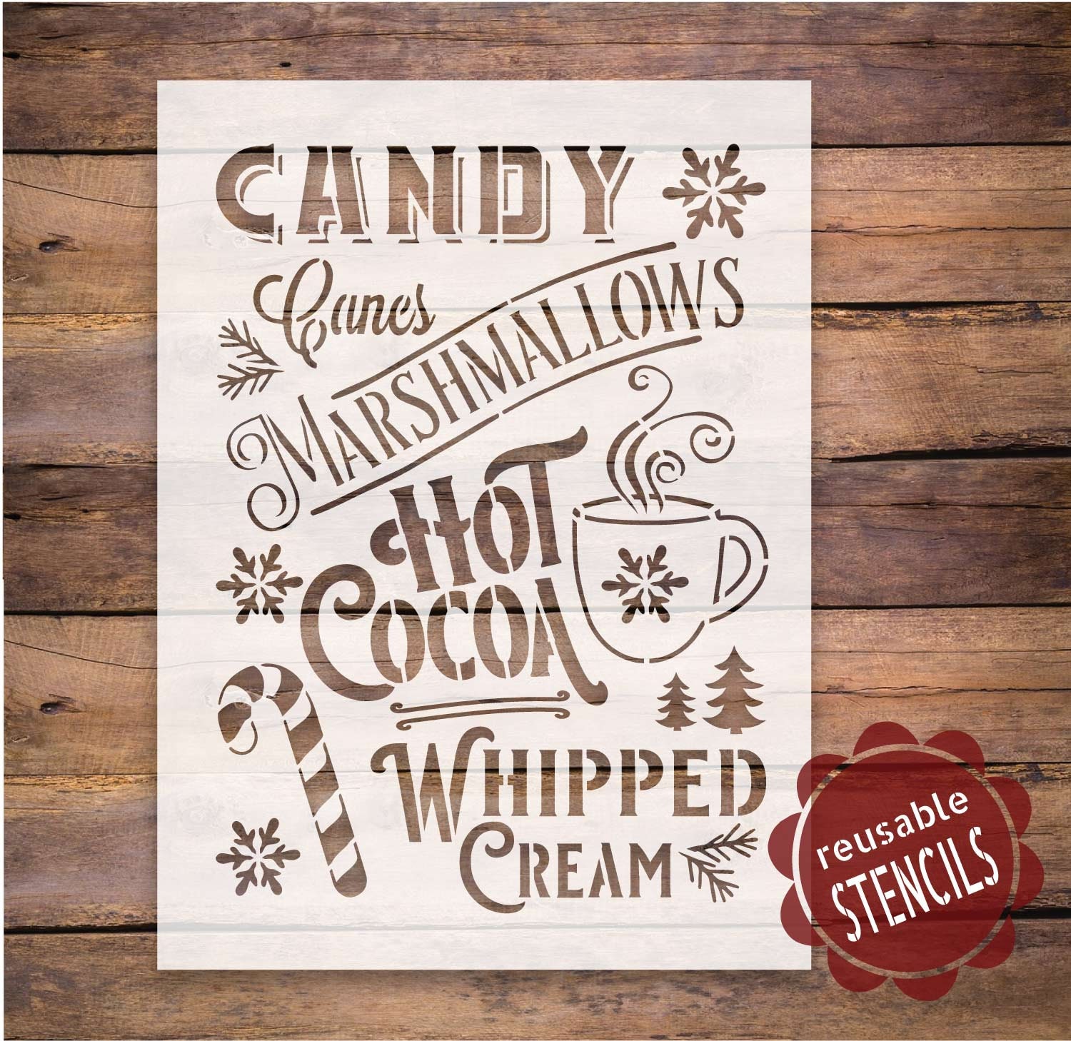 Hot Cocoa Stencil, Candy Cane Stencil, Mylar Stencil, Reusable Stencil ...