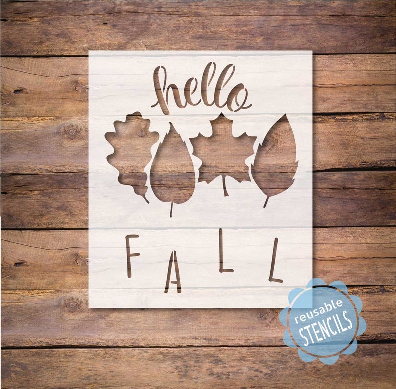 Hello Fall Stencil With Big Leaves for Painting Signs - Etsy