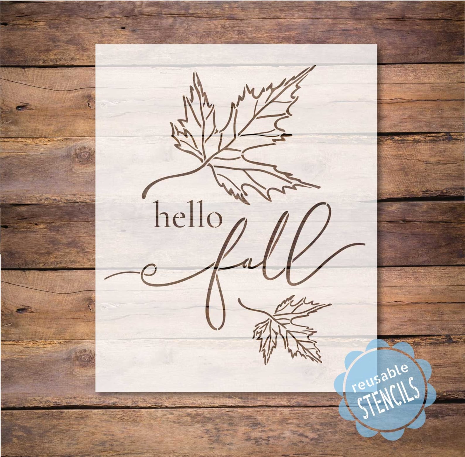 Hello Fall Stencil With Big Leaf Design, Mylar Reusable Stencil for ...