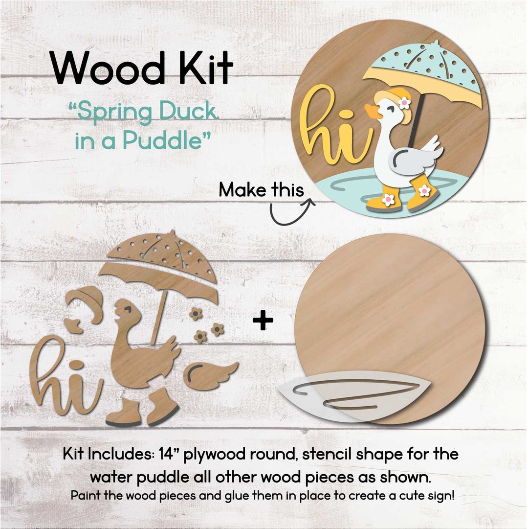 DIY WOOD KIT / Spring Duck in Puddle / Door Hanger Kit / Craft Kit Gift ...