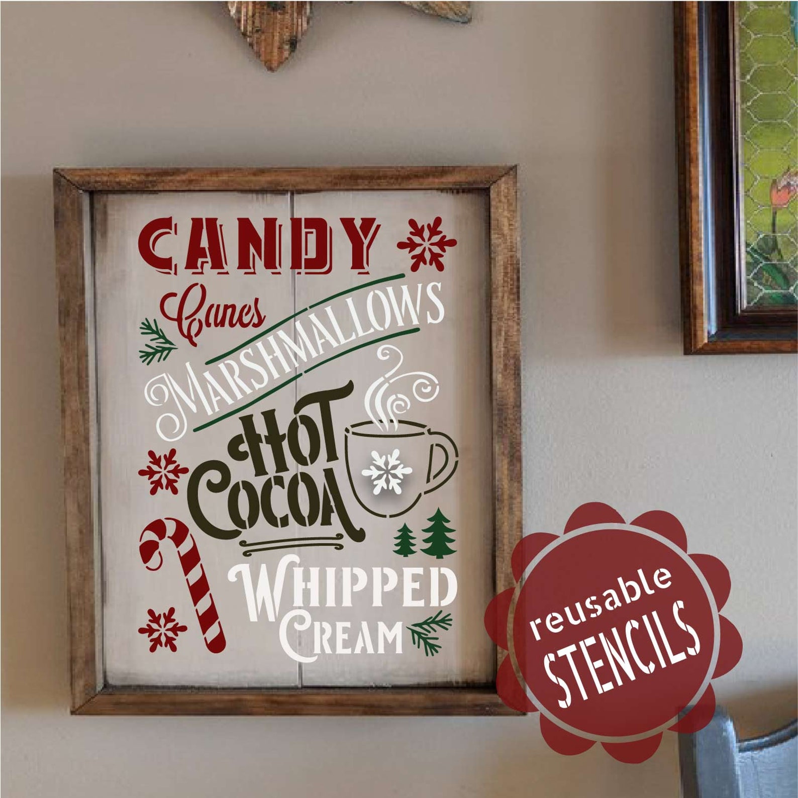 Hot Cocoa Stencil, Candy Cane Stencil, Mylar Stencil, Reusable Stencil ...