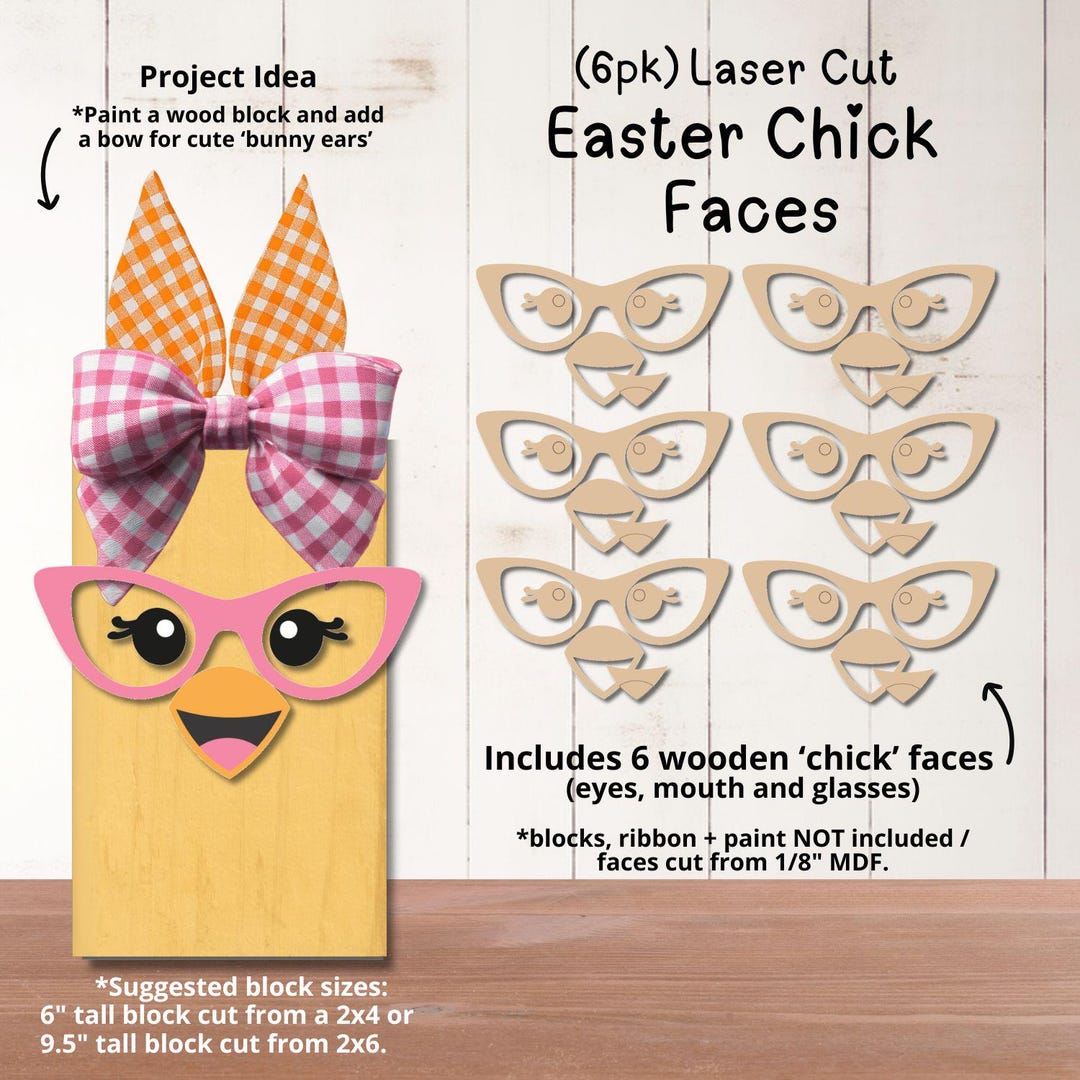 Easter Chick Faces With Glasses / 6 Pack (blocks Not Included)/ Easter ...