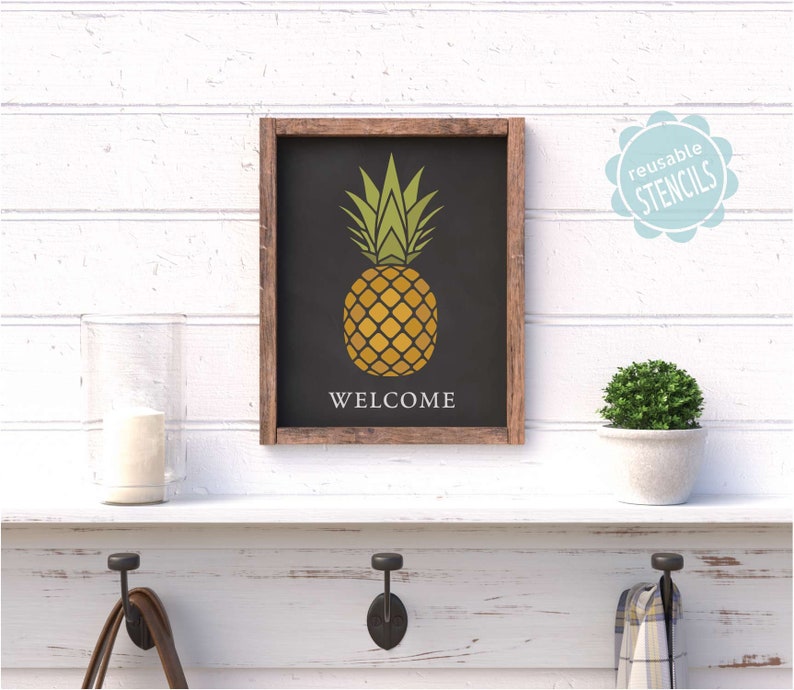 Welcome Stencil With Pineapple Design, Pineapple Welcome Stencil ...