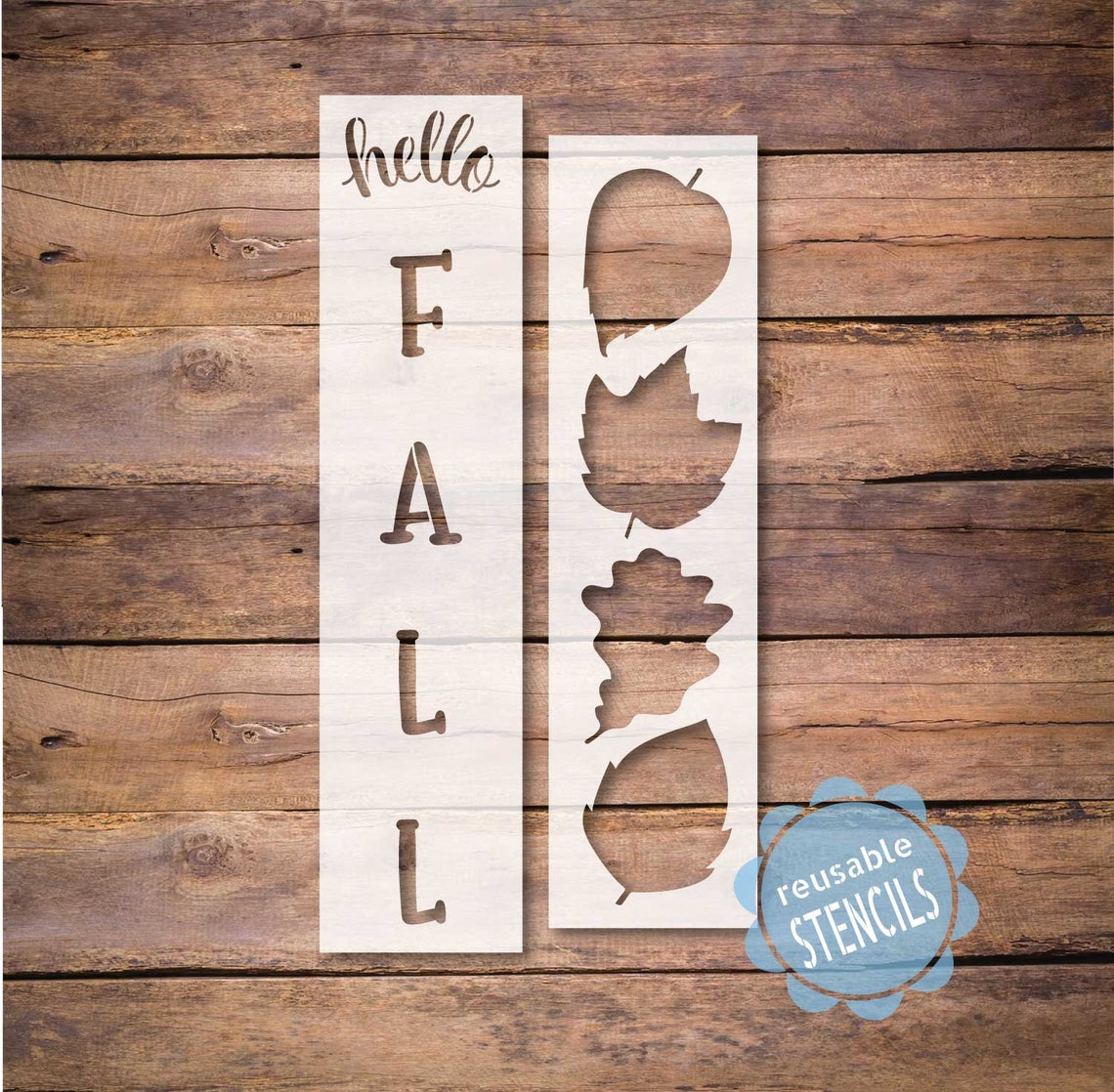 Hello Fall Stencil With Big Leaves for Painting Signs - Etsy